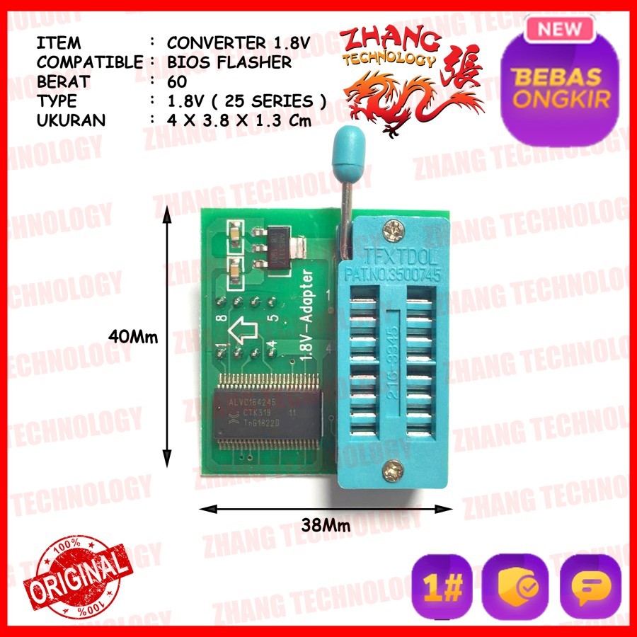 Jual [ ZHANG TECHNOLOGY ] SOKET SOCKET ADAPTER JEPITAN CONVERTER 1.8V 1,8 V 1.8 1,8v 3.3V 3,3V ...