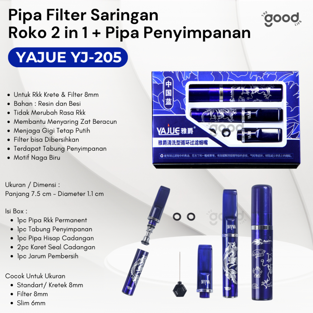 Jual YAJUE ORIGINAL Pipa Filter Saringan Asap Permanen Tar Nikotin Cangklong Roko dengan Tabung ...