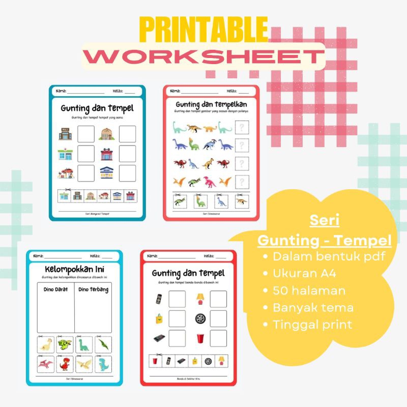 Jual Printable Worksheet Lembar Kegiatan Gunting Tempel untuk anak pra ...
