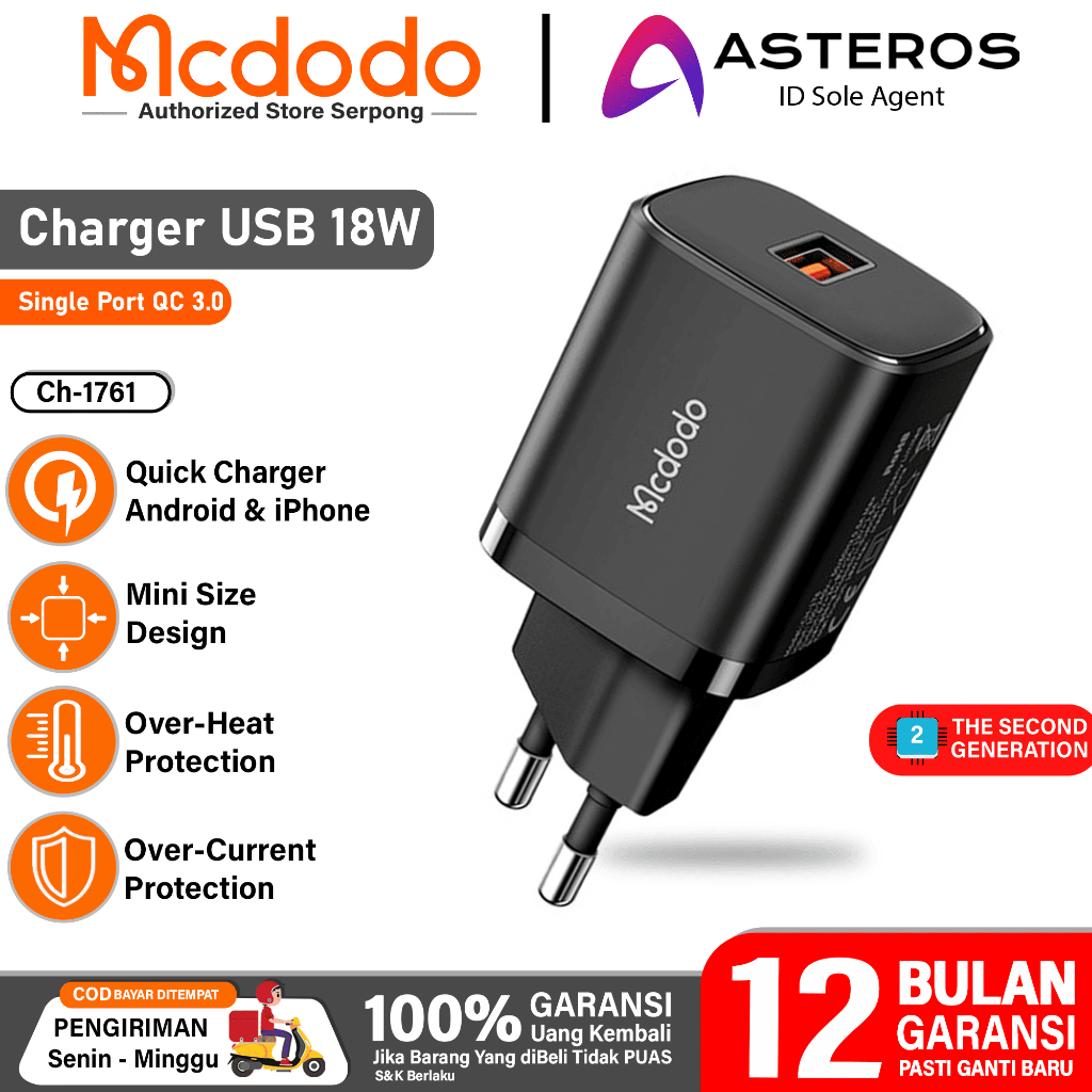 Jual MCDODO Adaptor Charger Fast Charging 18W USB Quick Charge 3.0 ...