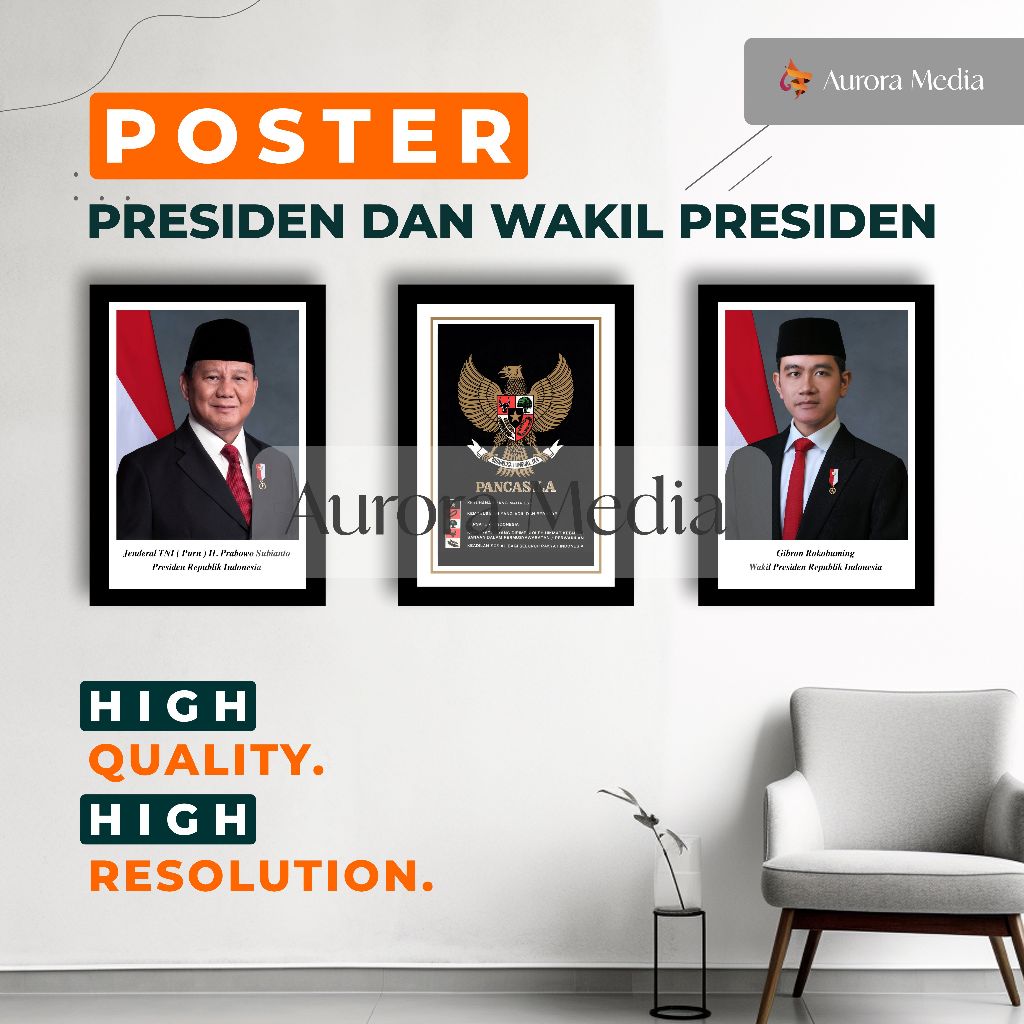 Jual [1 SET] Poster Presiden dan Wakil Presiden RI 2024-2029 Pancasila ...