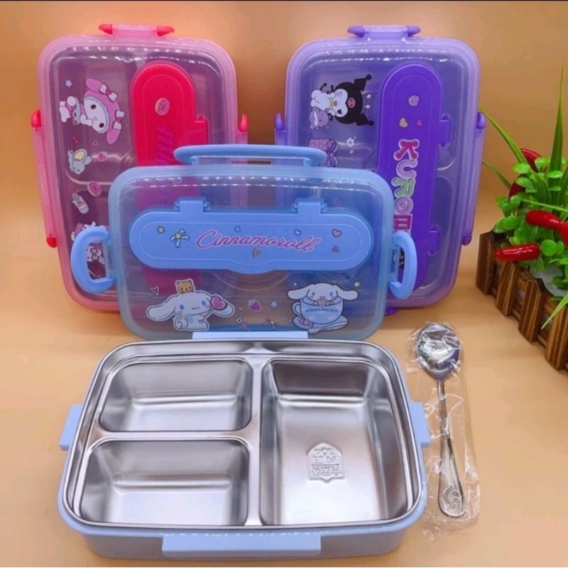 Jual Kotak Makan Stainless Steel Sanrio FREE SENDOK Lunch Box Set Sekat ...