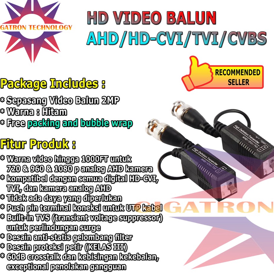 Jual Balun 1 Channel 2MP Compatibel Camera AHD TVI CVI Analog Balun CCTV Balon For Kabel Cable ...