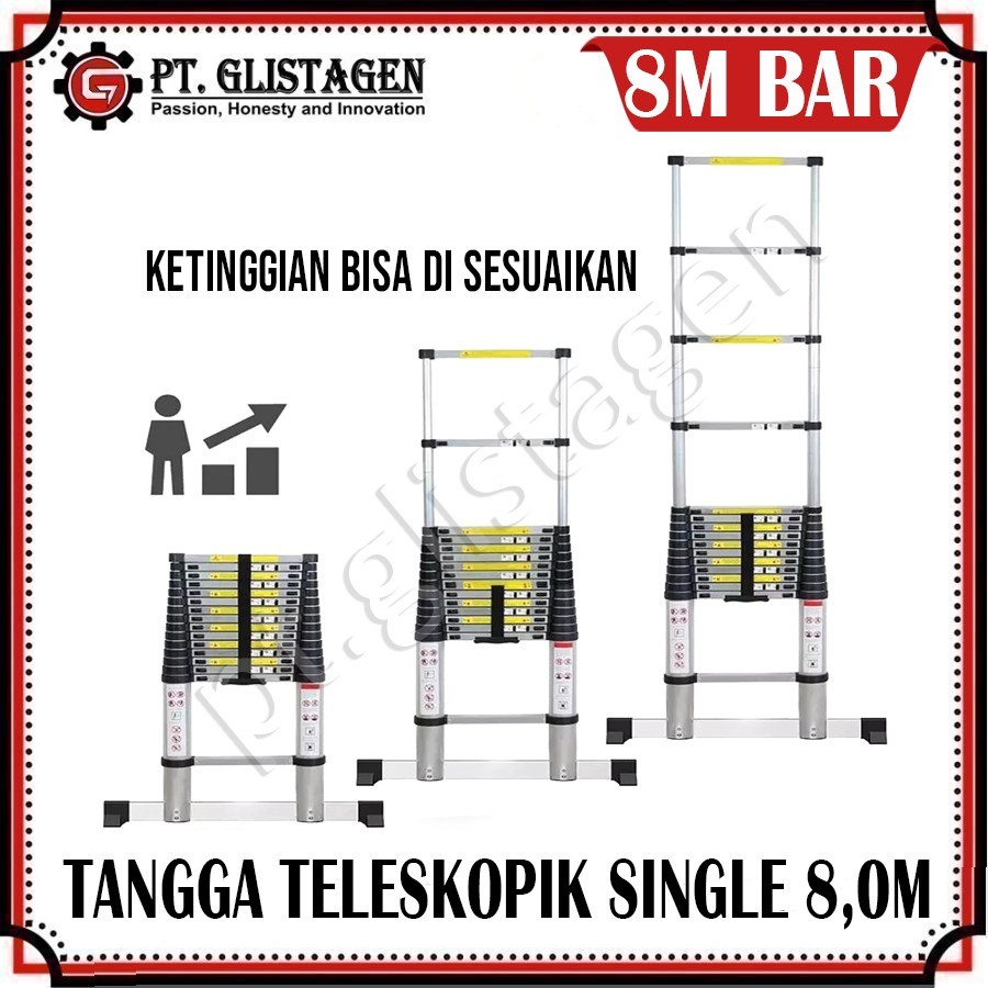 Jual Tangga Lipat Aluminium Teleskopik 8 M Single Telescopic With Bar ...