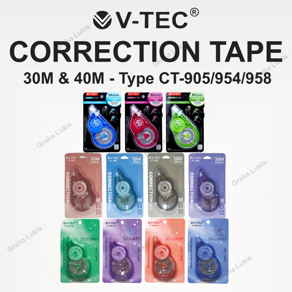 Jual Correction Tape V-TEC 30M / 40M - CT905 / CT954 / CT958 | Shopee Indonesia