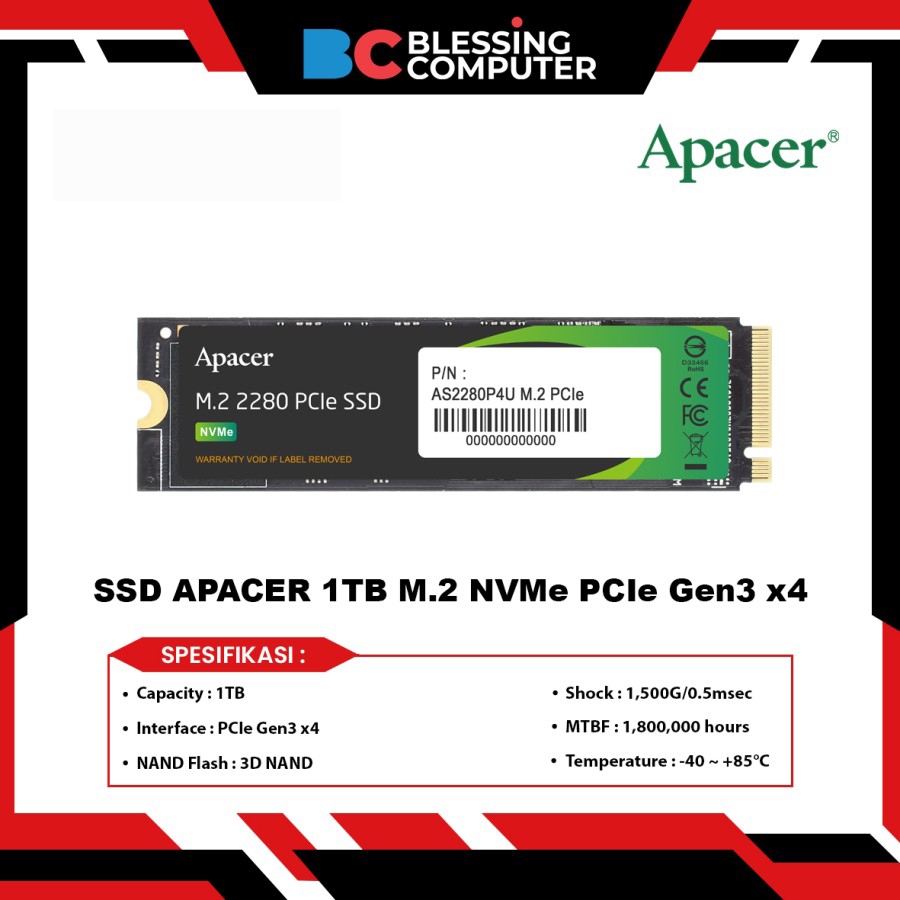Jual SSD APACER 1TB M.2 NVMe PCIe Gen3 x4 AS2280P4U AP1TBAS2280P4U-1 ...