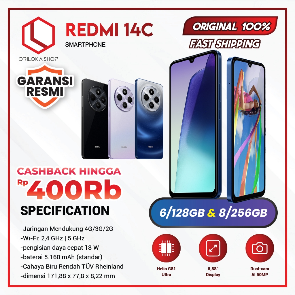 Jual Xiaomi Redmi 14C NFC 6/128 GB 8/256 GB Smartphone - Garansi Resmi ...