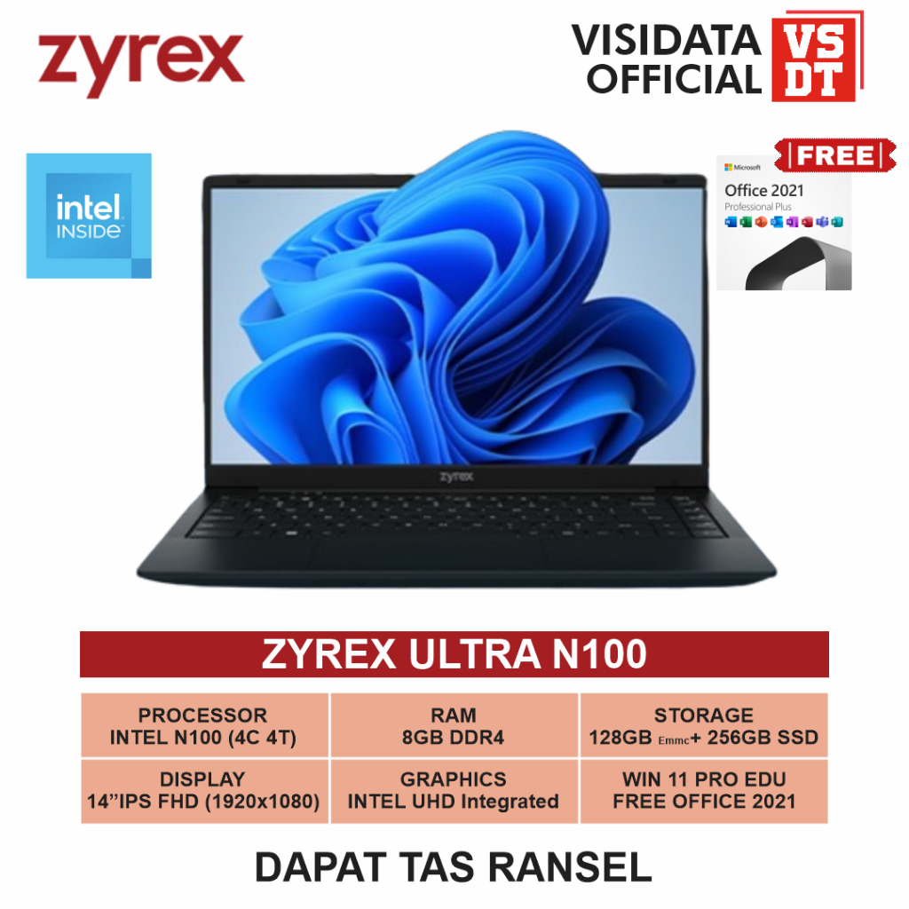 Jual ZYREX ULTRA N100 LAPTOP Intel N100 8GB 128GB+256GB 14"FHD IPS ...