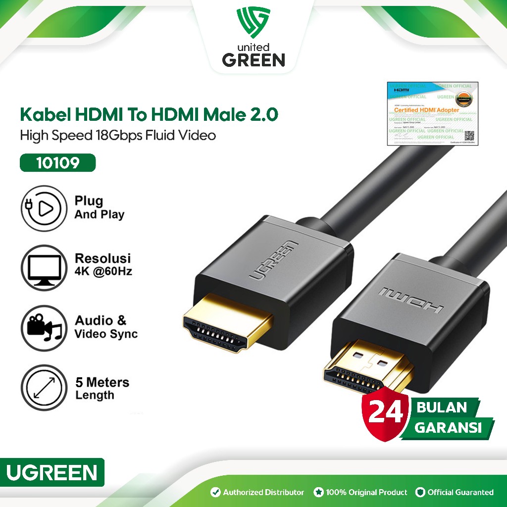 Jual UGREEN Kabel HDMI 5M 5 METER Male to Male V2.0 Support 4K Gold ...