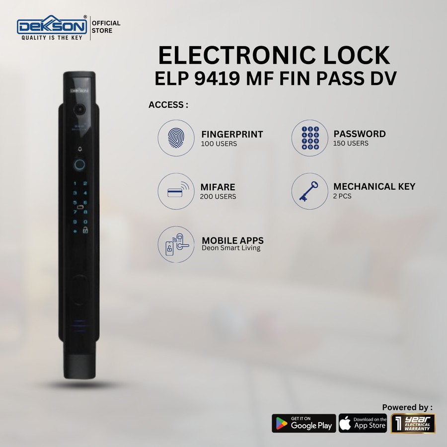Jual Electronic Lock Dekkson ELP 9419 MF FIN PASS DV Black/ Gagang ...