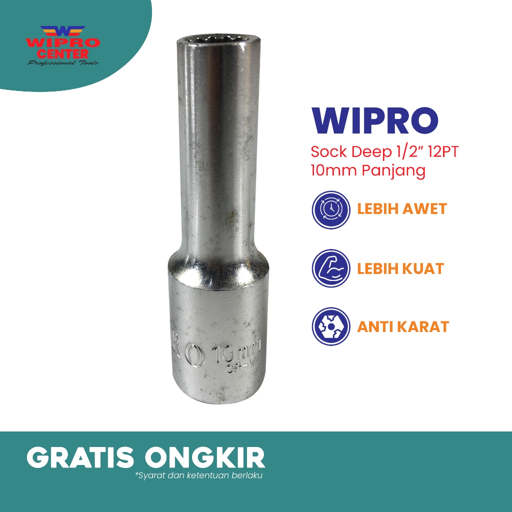 Jual Wipro Mata Kunci Shock Chrome Panjang Sok Sock Socket Deep 1/2 ...