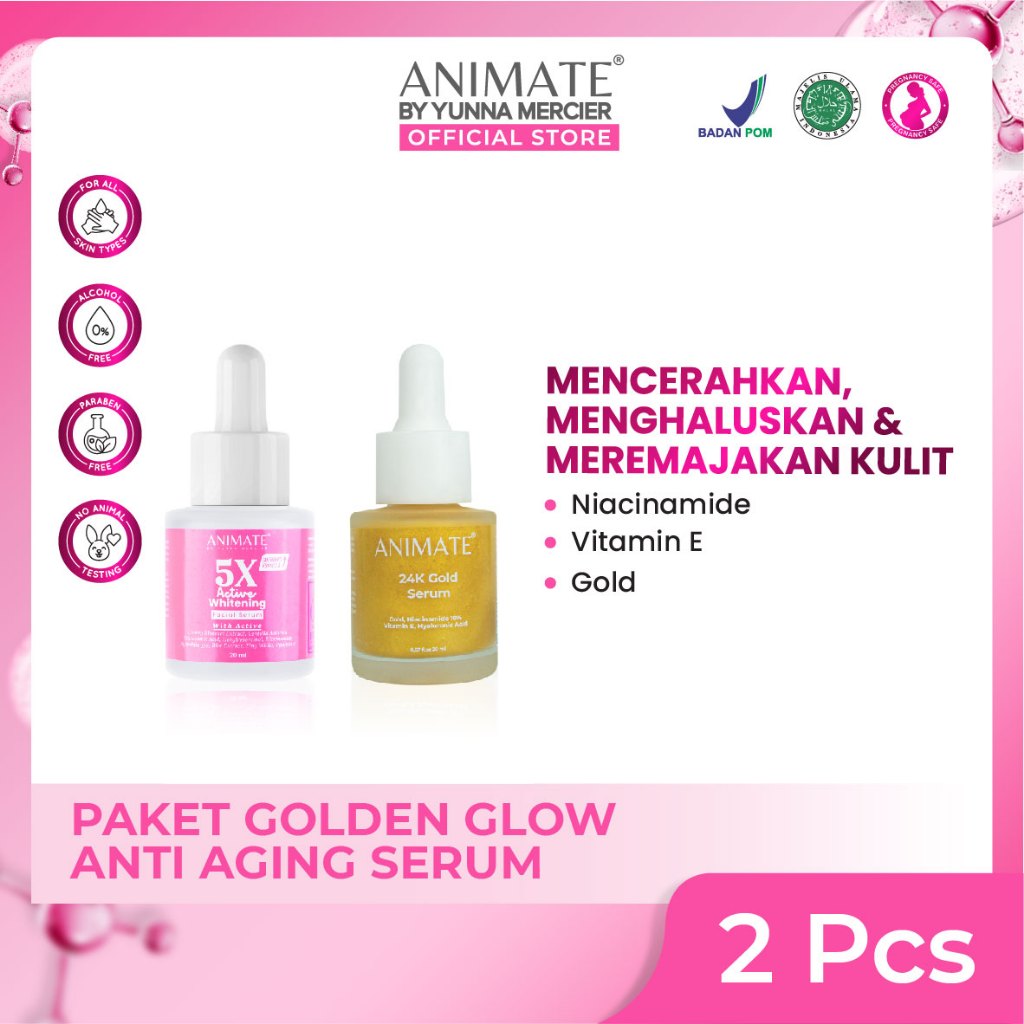 Jual Paket Animate Golden Glow Anti-Aging Serum (5x Active Whitening ...