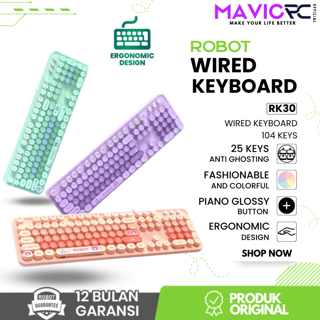 Jual ROBOT RK30 Wired Keyboard Fashionable Mixed Color Keyboard Cable ...