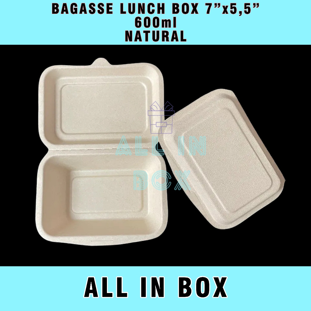 Jual Bagasse Lunch Box 600 ml , Food Box Warna Brown NATURAL Terbuat ...