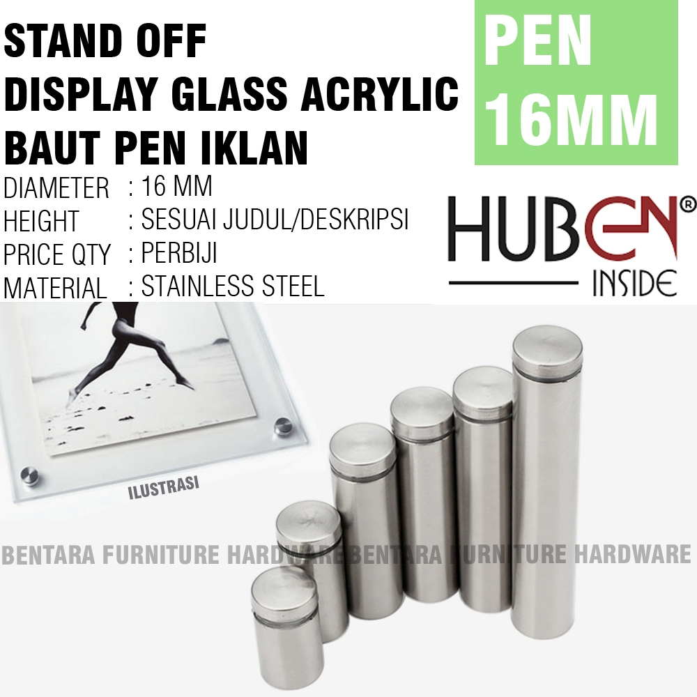 Jual HUBEN PIK PEN IKLAN 16 x 30 - Pen Baut Stabil Kaca / Akrilik /20MM ...