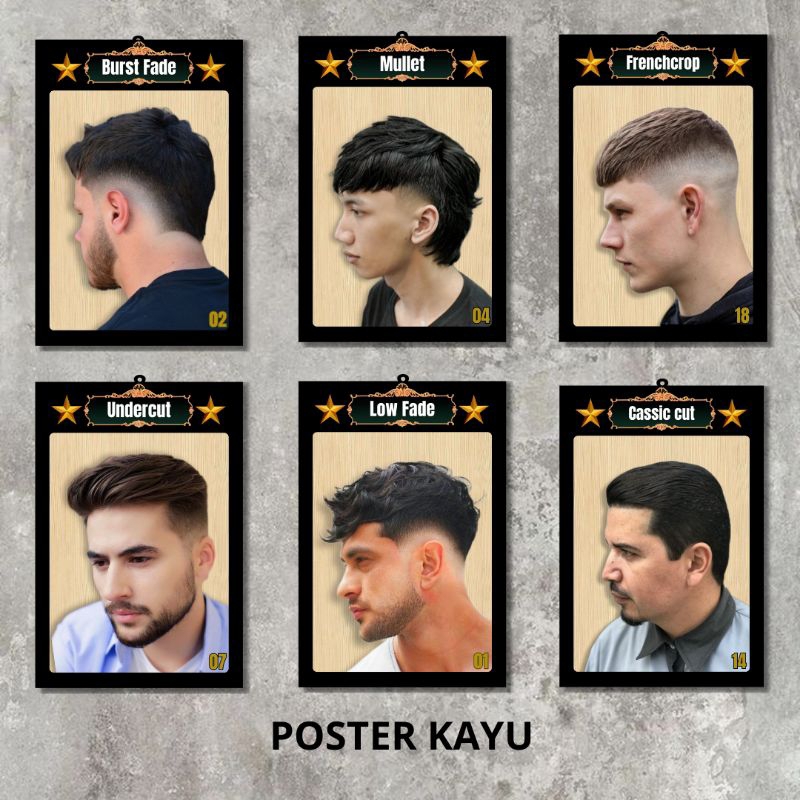 Jual Poster kayu barbershop pangkas rambut model rambut terbatu ...