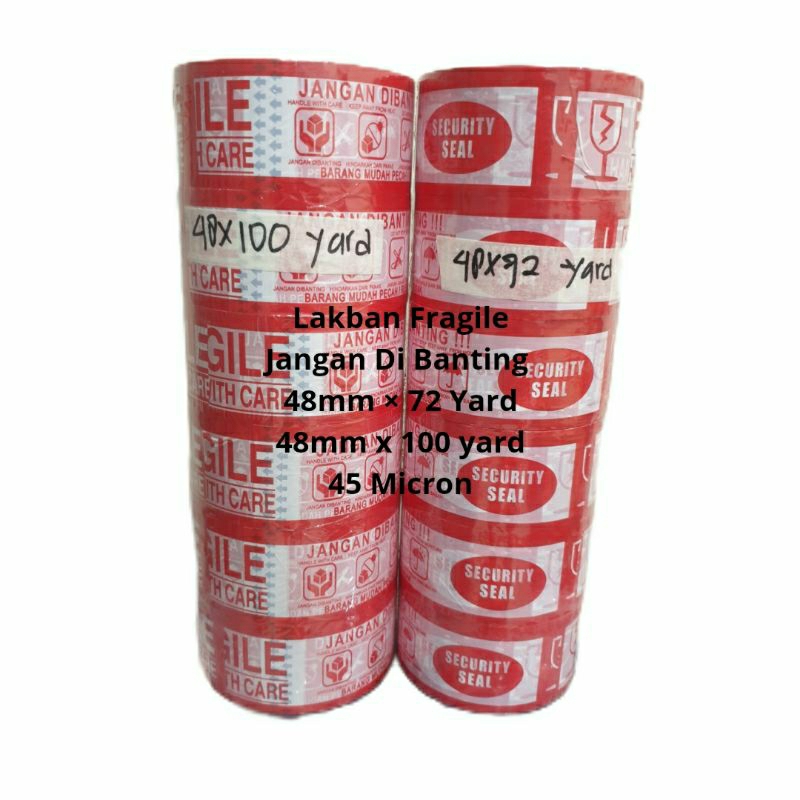 Jual Lakban Fragile Merah Jangan Dibanting 48mm x 72 Yard atau 48mm x ...
