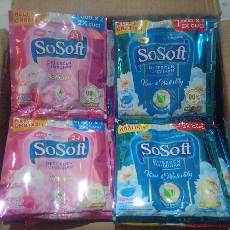 Jual SoSoft Detergent Tumbuhan 80ml (1/2 Renceng) | Shopee Indonesia
