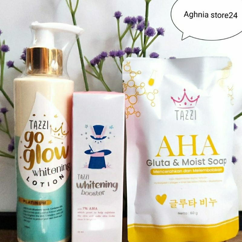 Jual TAZZI LOTION GO GLOW+AHA BOOSTER 50ML+SABUN TAZZI KUNING | Shopee ...