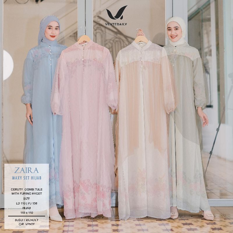 Jual New Zaira Maxy Set Hijab Setelan Gamis Hijab Mewah Bahan Ceruty ...