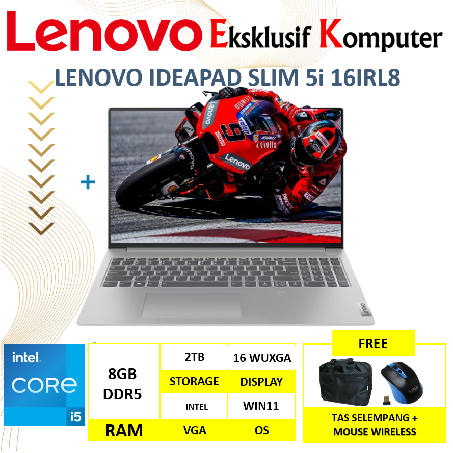 Jual Laptop Lenovo Ideapad Slim 5i 16 Intel i5 1335U 8GB DDR5 2TB SSD 16" FHD IPS Windows 11 ...