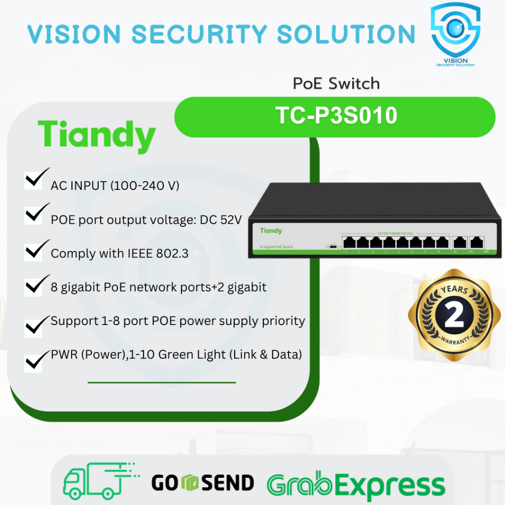 Jual Tiandy TC-P3S010 Network POE Switch 10 Channel - Garansi Resmi ...