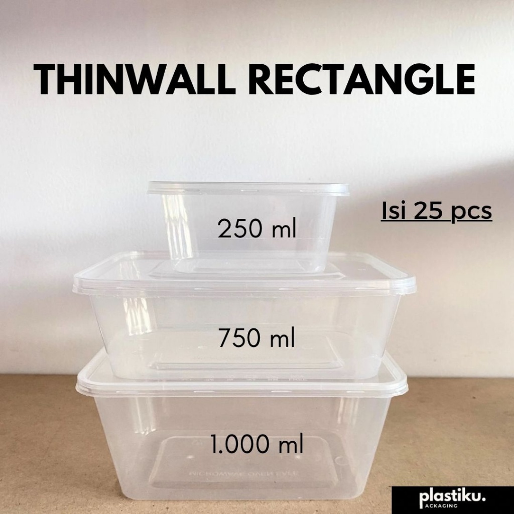 Jual ( ISI 25 pcs ) KOTAK MAKAN THINWALL RECTANGLE 250 ml, 750 ml, dan 1000 ml PLASTIK REC 750ML ...