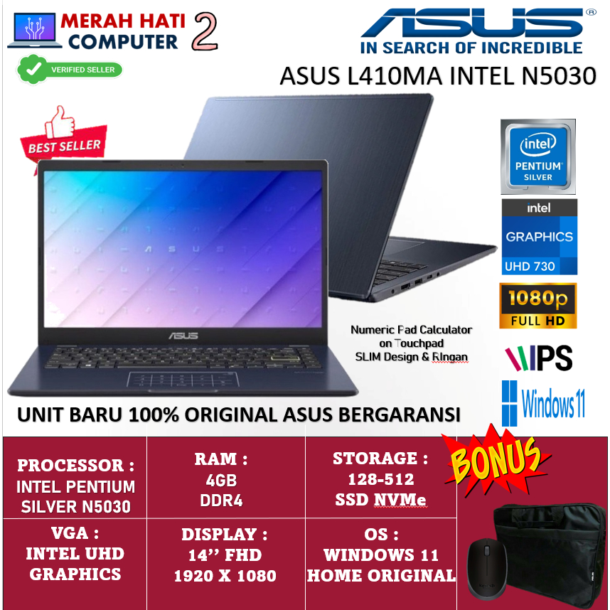 Jual Laptop Slim ASUS Vivobook L410MA Intel Pentium Silver N5030 4GB ...
