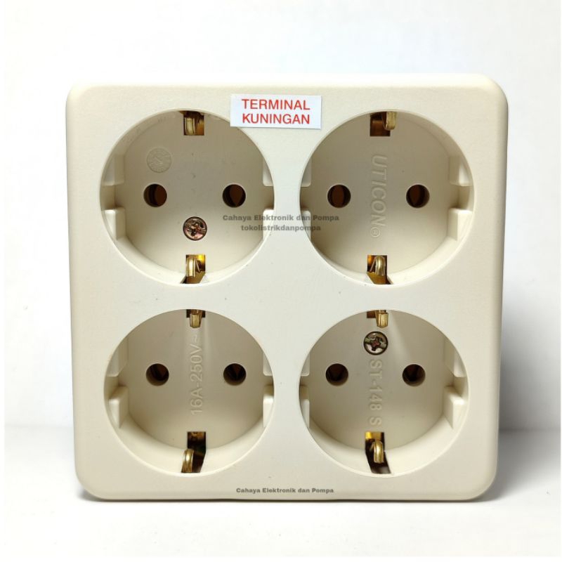 Jual Stop Kontak Terminal Kuningan Uticon 4 Lubang Segi Empat / Stop ...