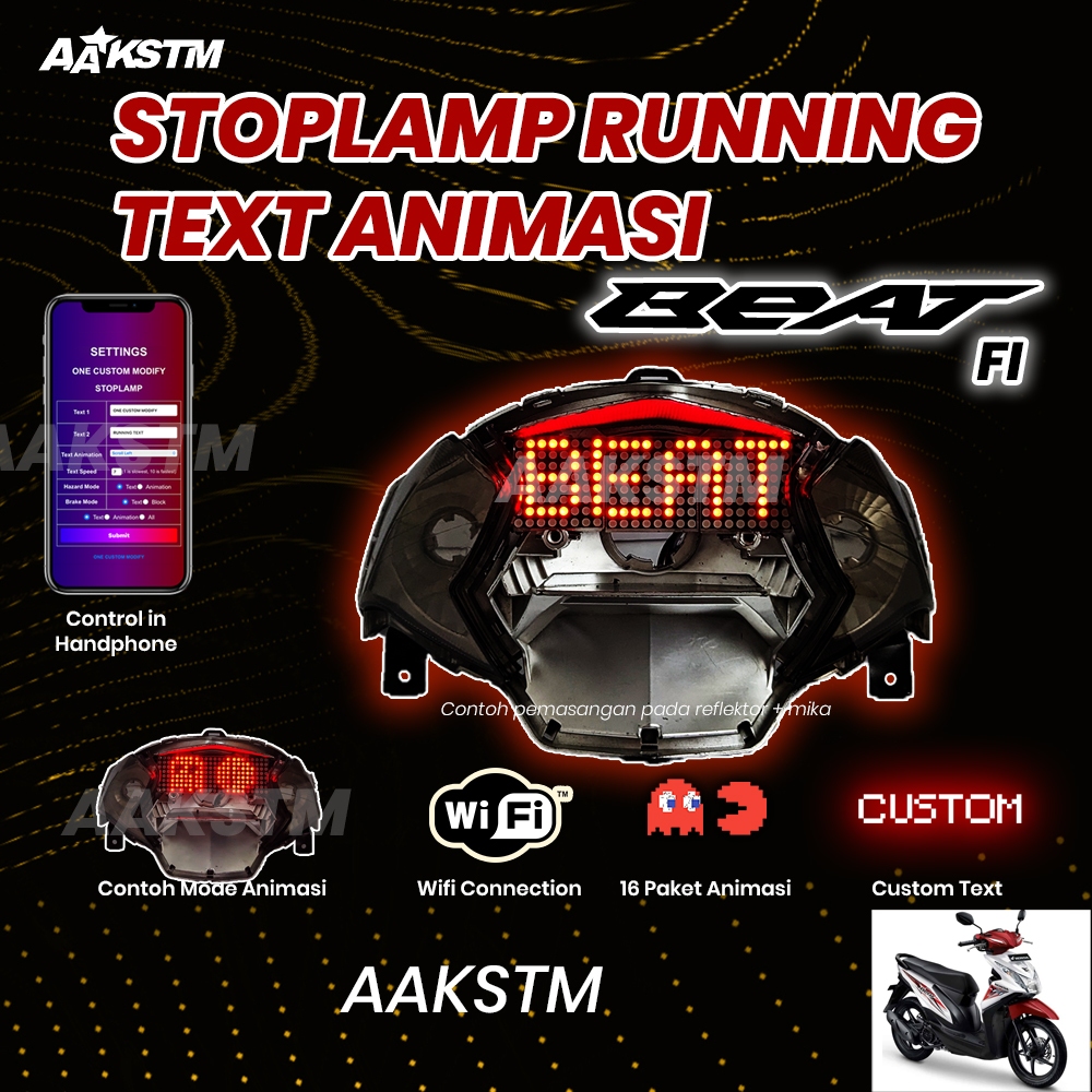 Jual Stoplamp Running Animasi Text Beat FI LED Rem Belakang Variasi ...