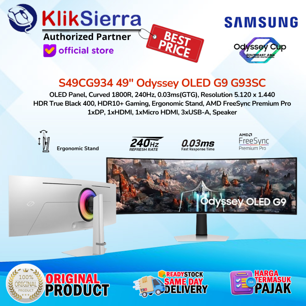 Jual Monitor Samsung 49" Inch Odyssey OLED G9 G93SC S49CG934 LS49CG934 ...