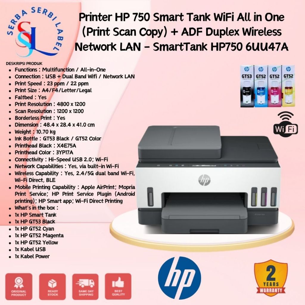 Jual Printer HP 750 Smart Tank WiFi All in One (Print Scan Copy) + ADF ...