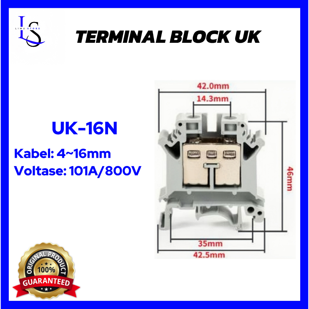 Jual Terminal Block UK16N / UK-16N Din Rail 101A 800V | Shopee Indonesia
