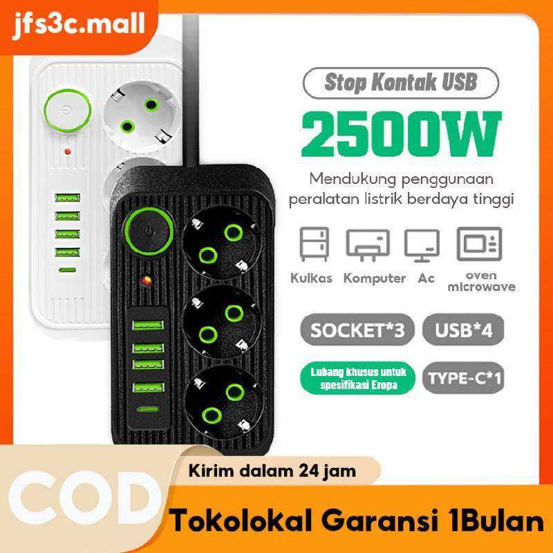 Jual AL 2500W Stop Kontak USB Kabel Serbaguna Multiguna Panjang 2 Meter Original Power Socket 3 ...