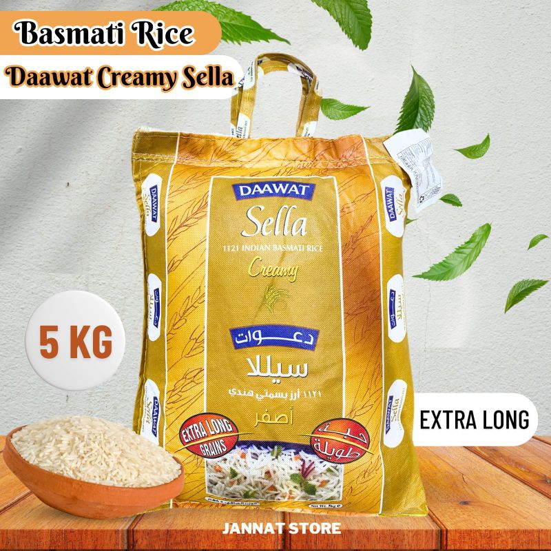 Jual BERAS BASMATI DAAWAT CREAMY SELLA 1121 ASLI KEMASAN 5KG | Shopee Indonesia