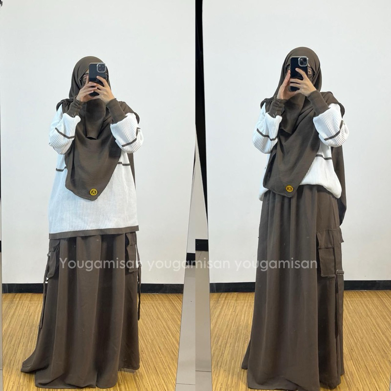 Jual Yougamisan - daily ootd one set rok rajut hijab pasmina free cadar ...