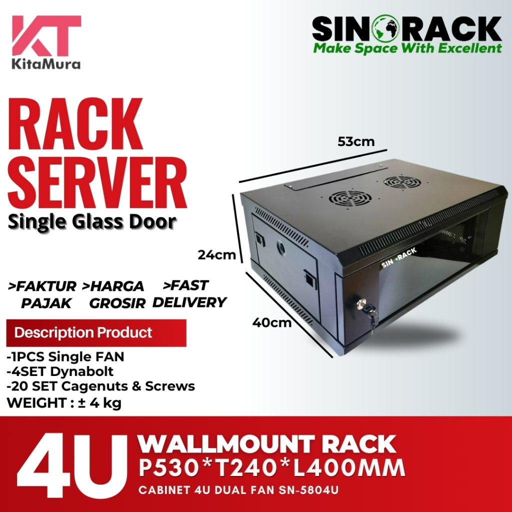 Jual Wallmount Rack 4U, Rak Server Single Door 4U K&K | Shopee Indonesia