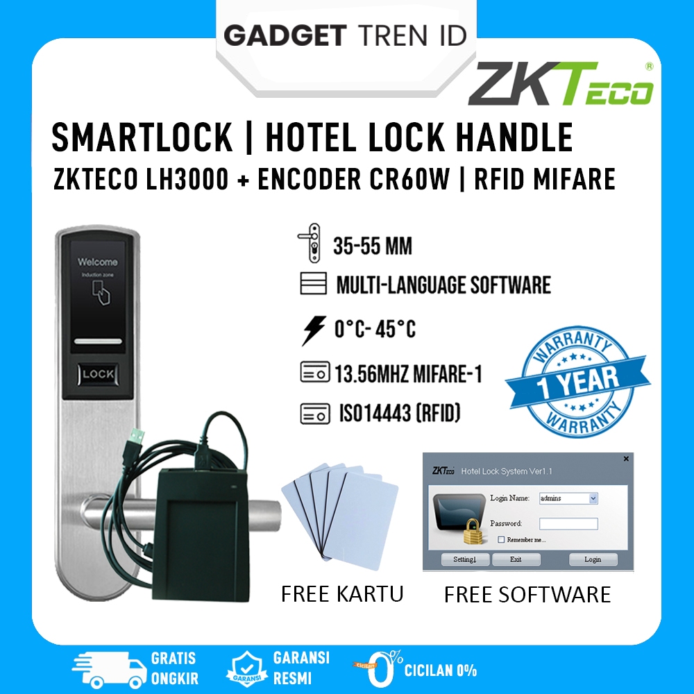 Jual Hoter Door Lock Digital ZKTeco LH3000 + Software | Handle Pintu Rumah LH 3000 Bergaransi ...