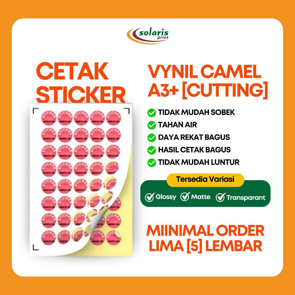 Jual CETAK STIKER VINYL CAMEL+CUTTING A3+ FULL COLOUR MURAH DAN CEPAT ...