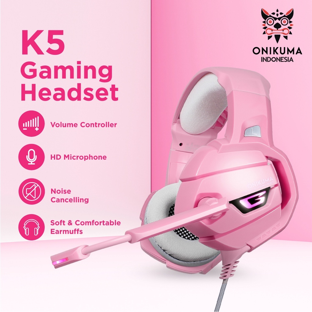 Jual Onikuma K5 Pink Headphone Game Hifi Mic dan Peredam Kebisingan ...