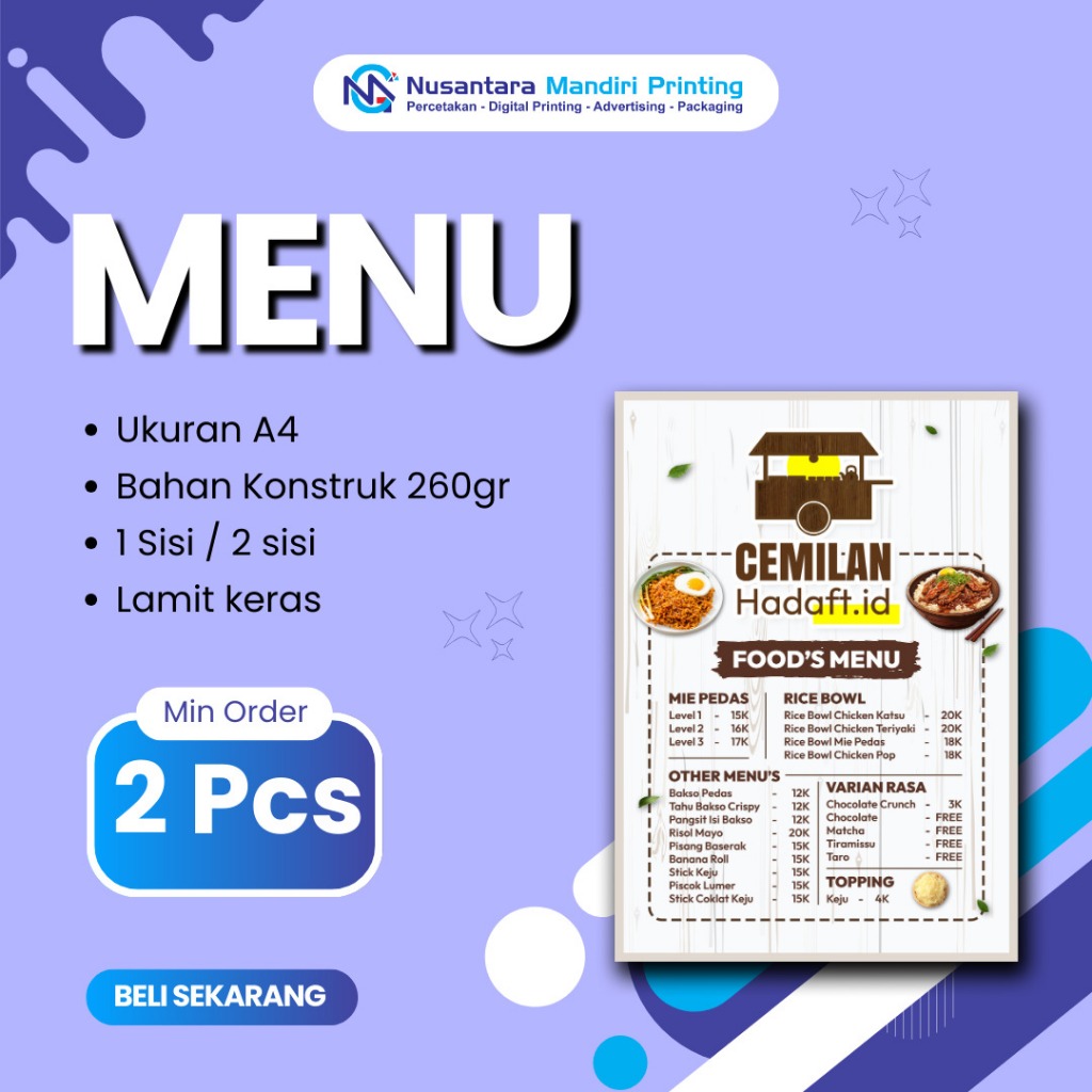 Jual Katalog Daftar Menu Laminasi Keras/ Daftar Menu/ Menu Makanan ...
