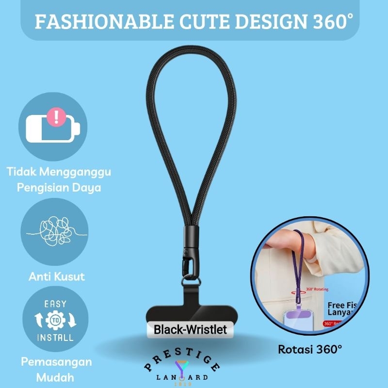 Jual UNIVERSAL CUTE DESIGN LANYARD NYLON 18CM HITAM ( GANTUNGAN HP ...