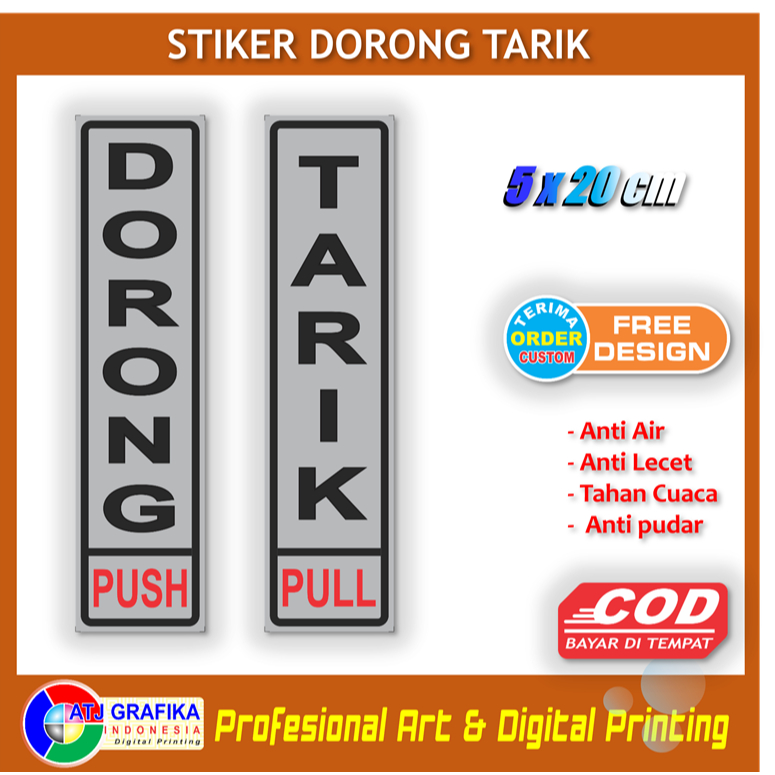 Jual Stiker dorong tarik push pull petunjuk cara buka tutup pintu ...