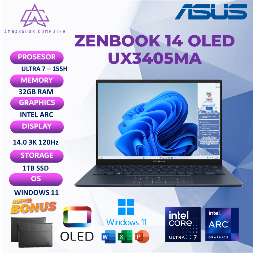 Jual Asus Zenbook 14 OLED UX3405MA Ultra 7 155H 32GB 1TB Windows11+OHS ...
