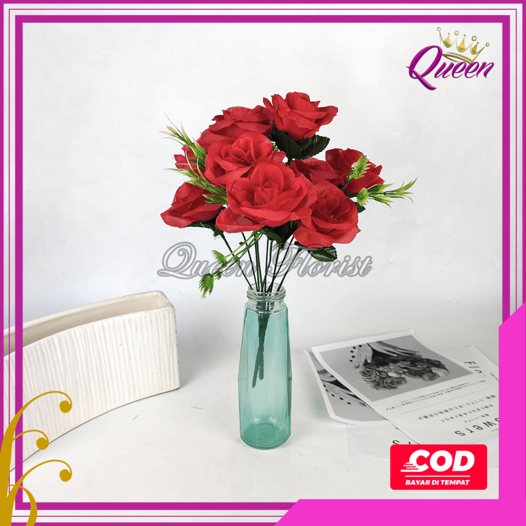 Jual Bunga Mawar Rose Sj Cabang 5 Bahan Kain Dan Plastik - rose jepang ...