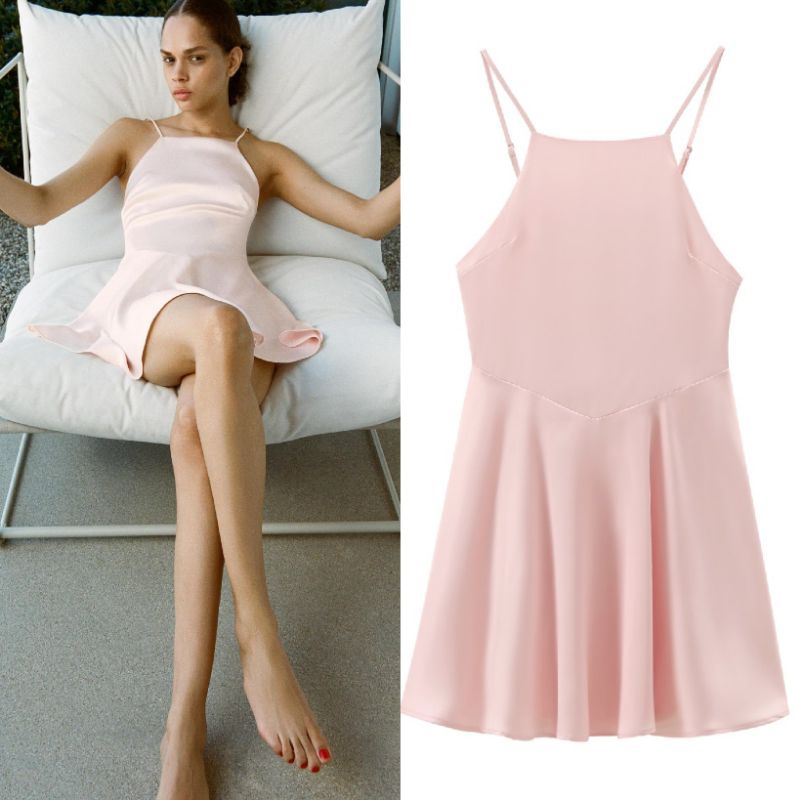 Jual Pink Sexy Sling Mini Dress Satin 75859 (TZ) | Shopee Indonesia