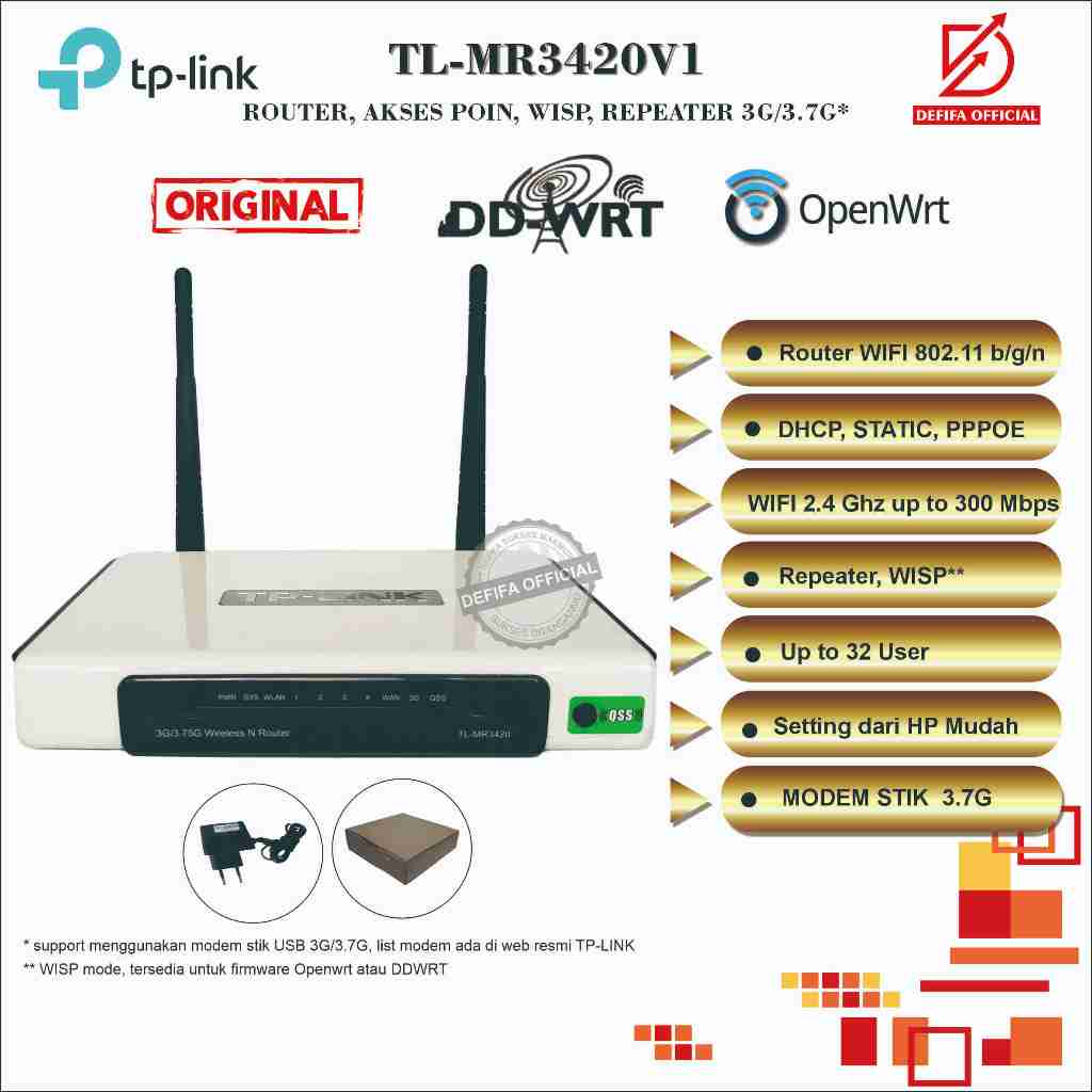 Jual Modem Router Wireless Wifi TP-Link TL-MR3420 OPENWRT DDWRT 3G 4G ...