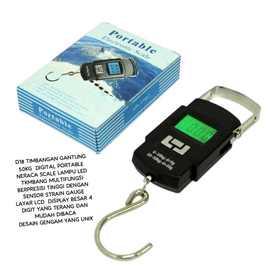 Jual D18 TIMBANGAN GANTUNG 50 KG DIGITAL PORTABLE NERACA SCALE LAMPU LED TIMBANG ELEKTRONIK ...