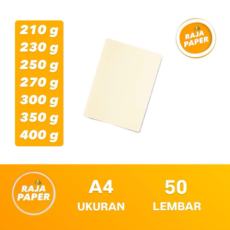 Jual Kertas Ivory Ukuran A4 50 Lembar 210 230 250 270 300 350 400 Gsm ...