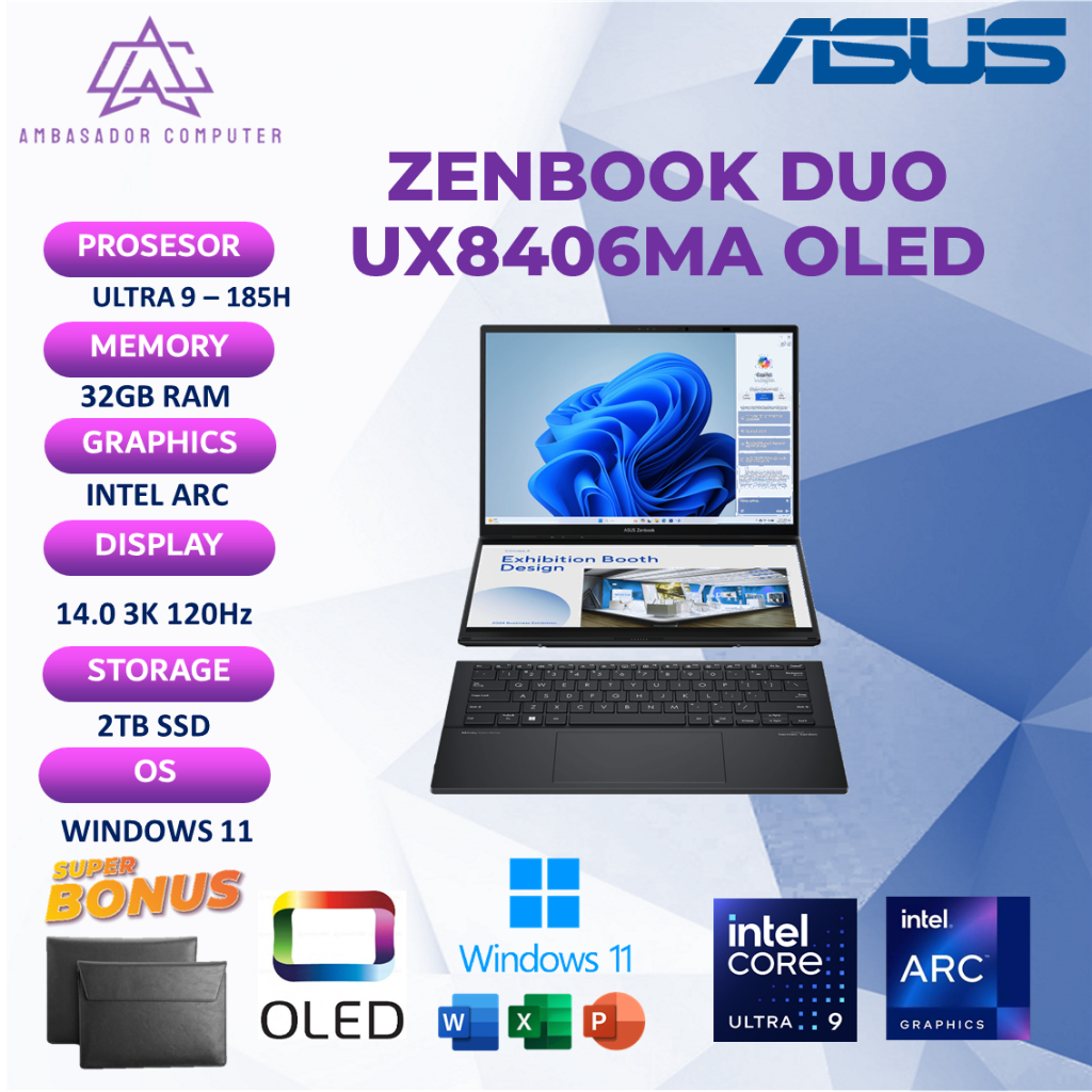 Jual Asus Zenbook Duo UX8406MA Ultra 9 185H 32GB 2TB 3K Windows11 ...